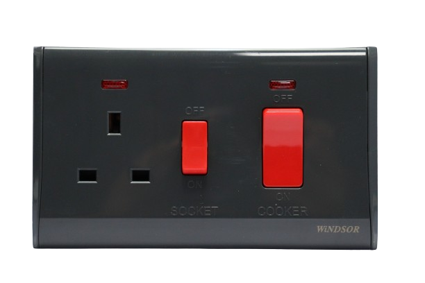 Windsor Pioneer Gun Metal 45a Cooker Control Unit Socket With Neon Ind