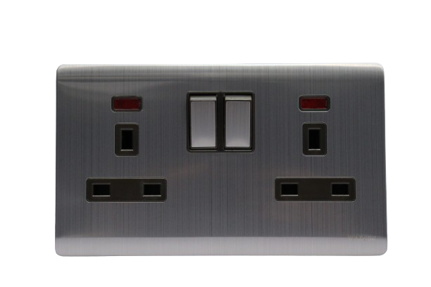 Windsor Metal Silk Silver 13A Double Switched Socket - MS406Y – Thames ...
