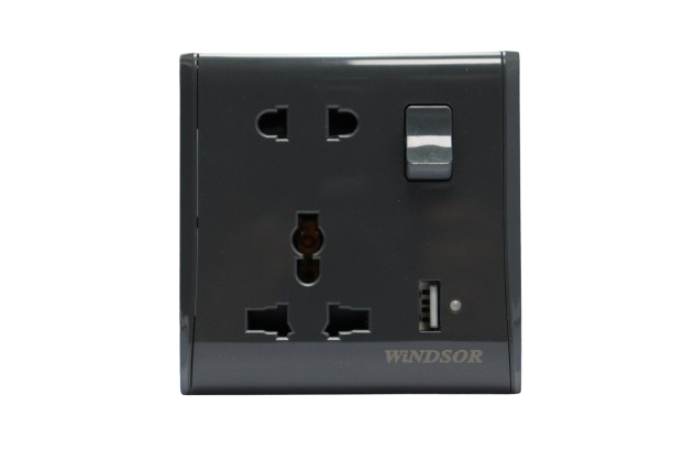 Windsor Pioneer Gun Metal 13A 1 Gang Universal Socket with USB - P484D ...