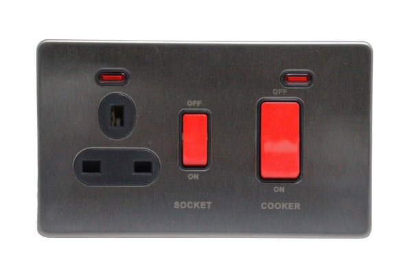 Windsor VIP Chrome 45A Cooker Control Unit and Socket with Neon Indica ...