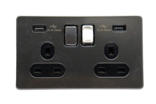 Windsor VIP Chrome 13A 2 Gang Switched Socket with 2 USB Ports and Neo ...